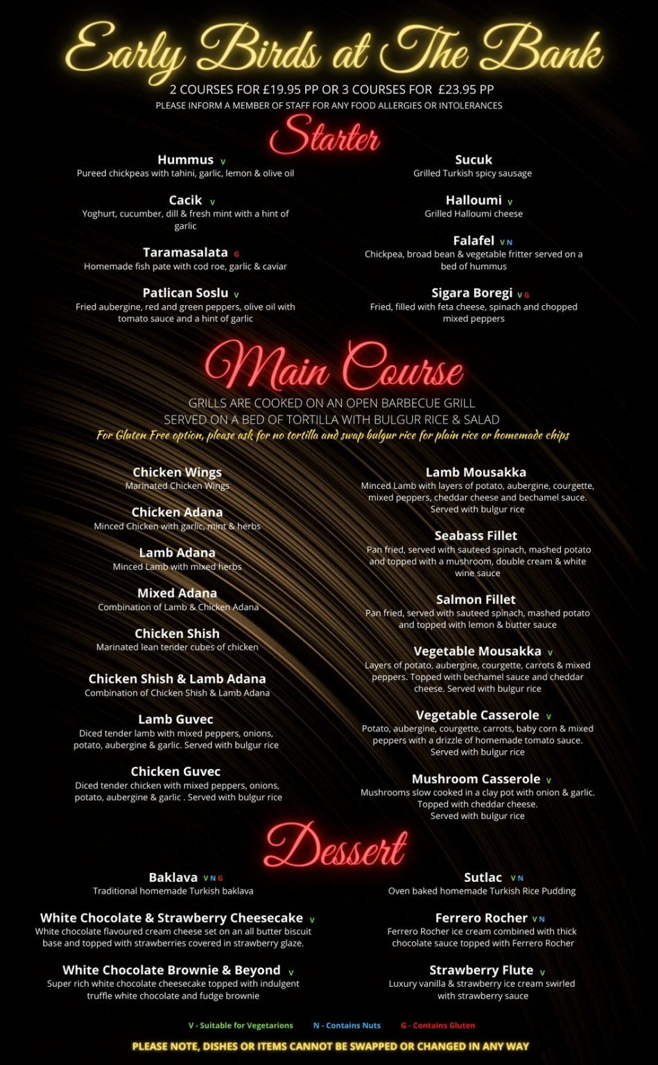 Menu | The Bank Restaurant