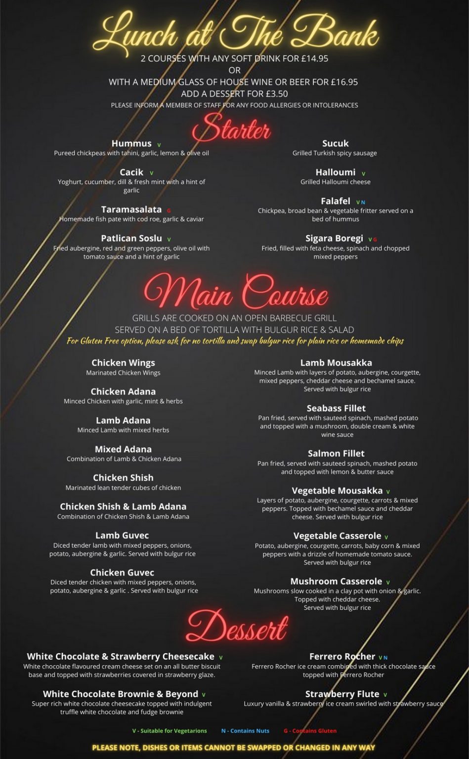 Menu | The Bank Restaurant
