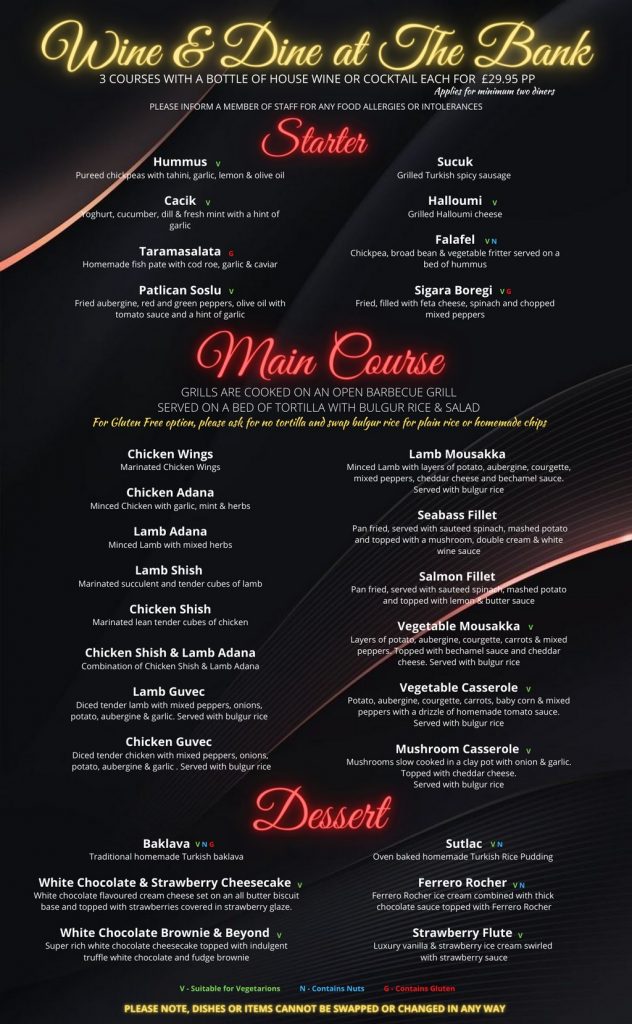 Menu | The Bank Restaurant