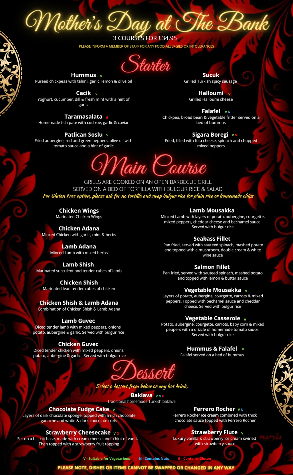 Menu | The Bank Restaurant