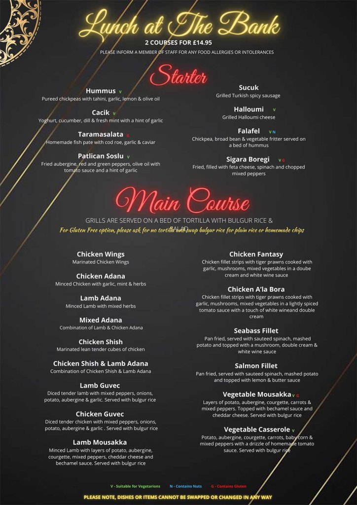 Menu | The Bank Restaurant