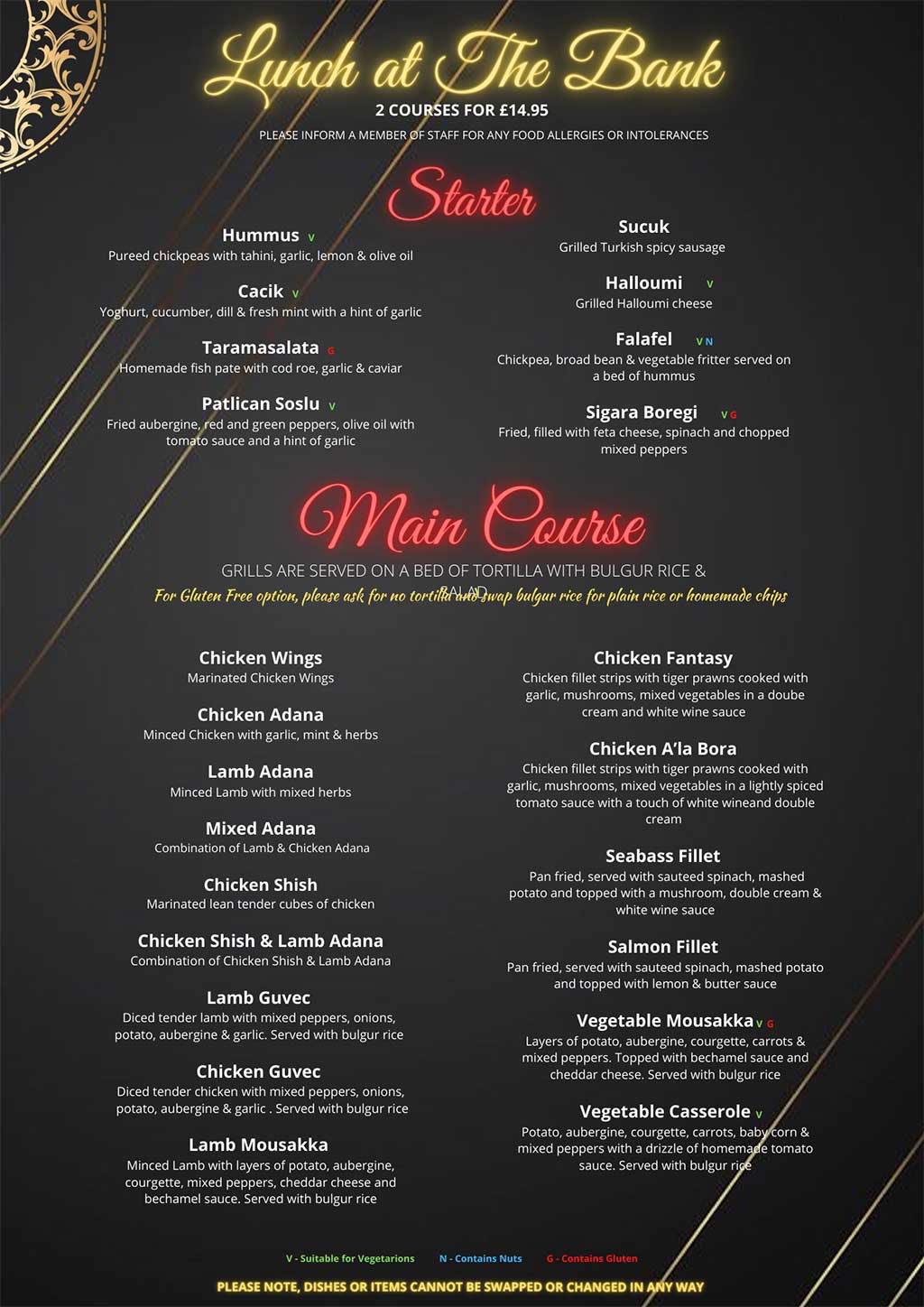 Menu | The Bank Restaurant