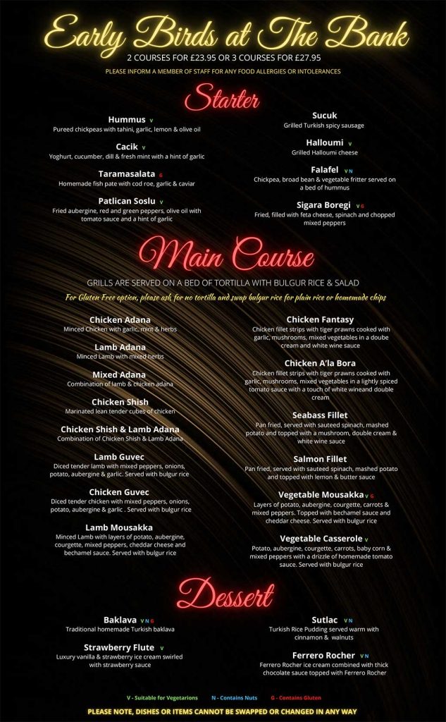 Menu | The Bank Restaurant