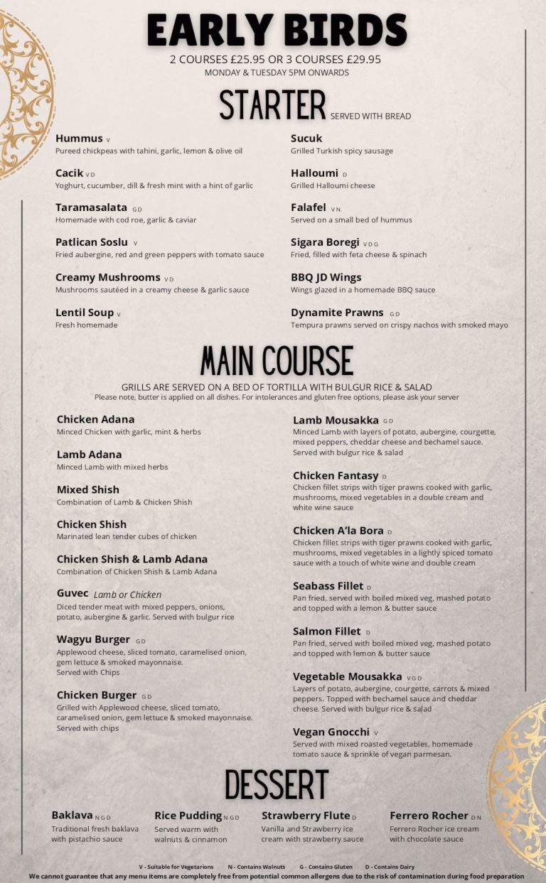 Menu | The Bank Restaurant